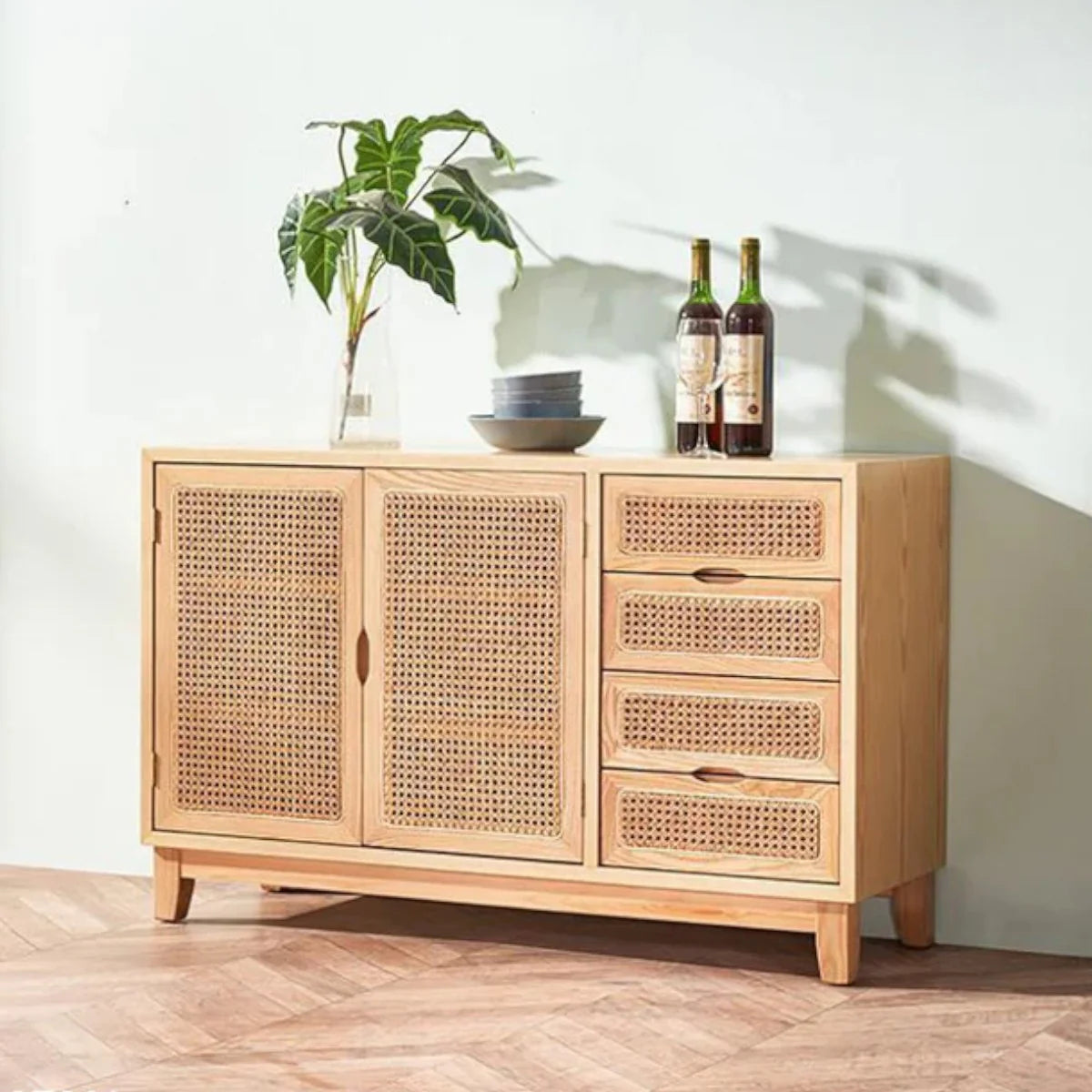 Dean Ash Wood Rattan Sideboard Nismaaya Decor