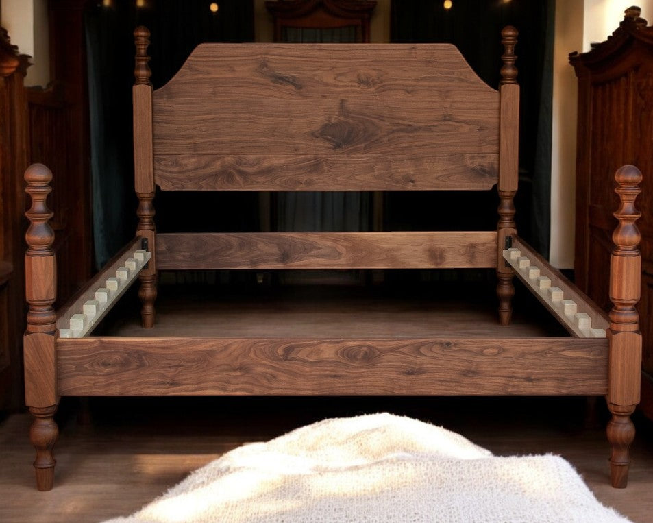 Aideen Walnut Wood Bed | Walnut Wood Bed Frame – Nismaaya Decor
