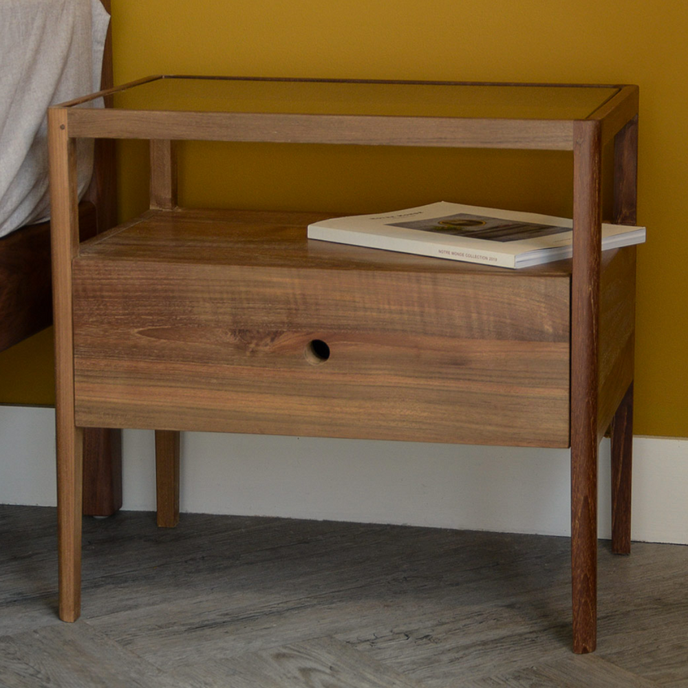Ben Walnut Wood Drawer Beside Table – Nismaaya Decor