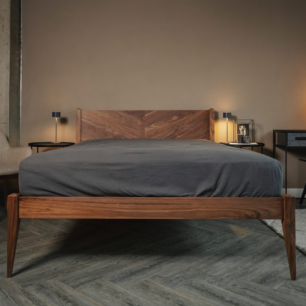 Bricen Walnut Wood Bed | Walnut Wood Bed Frame – Nismaaya Decor