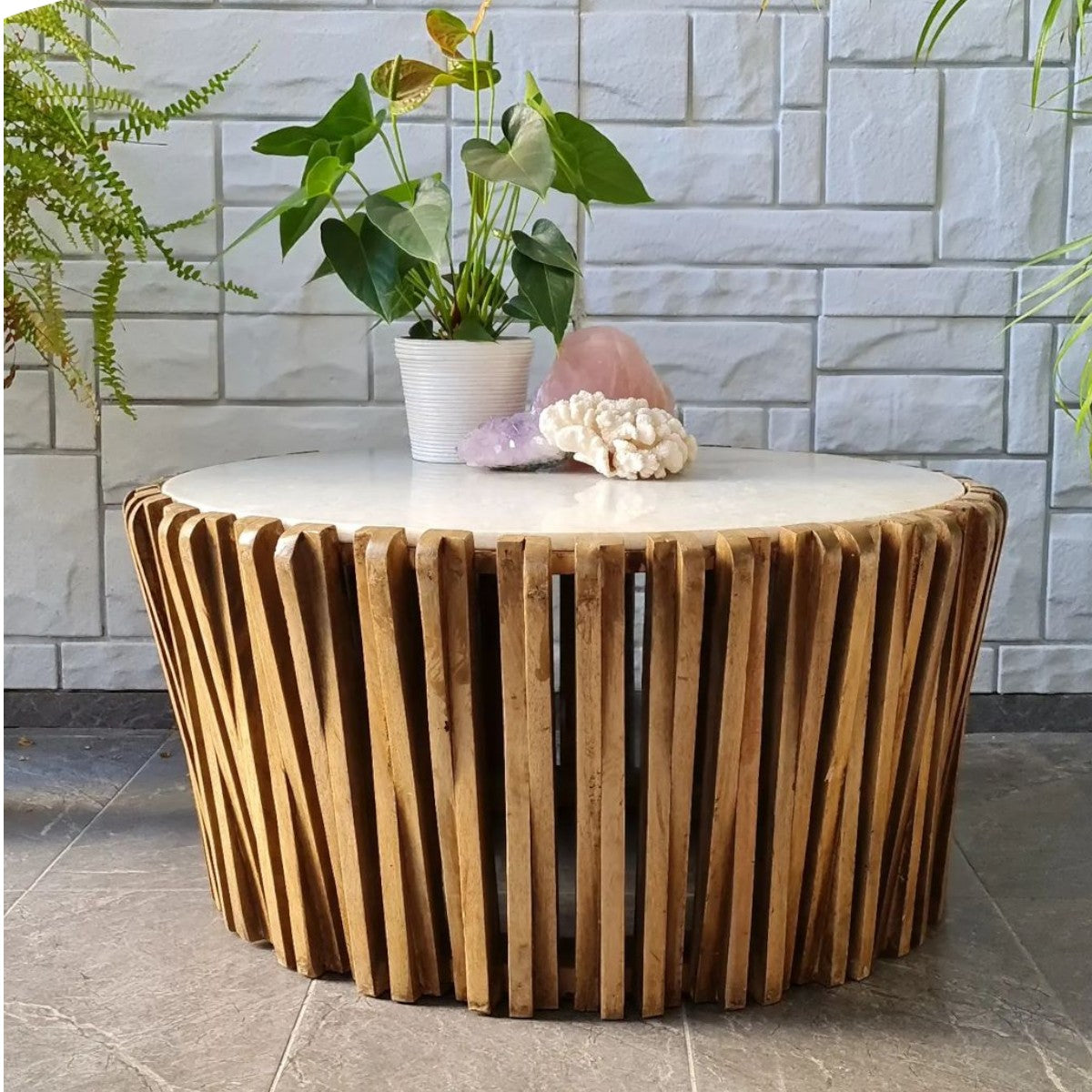 Bryan Oak Wood & Marble Top Coffee Table – Nismaaya Decor