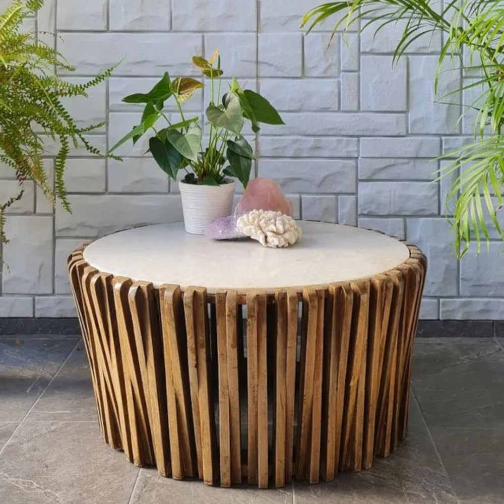 Bryan Oak Wood & Marble Top Coffee Table – Nismaaya Decor
