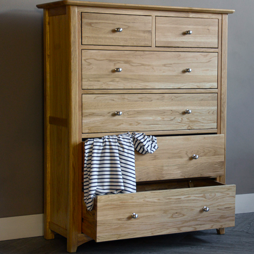 Carlina Oak Wood Chest of 6 Drawers – Nismaaya Decor