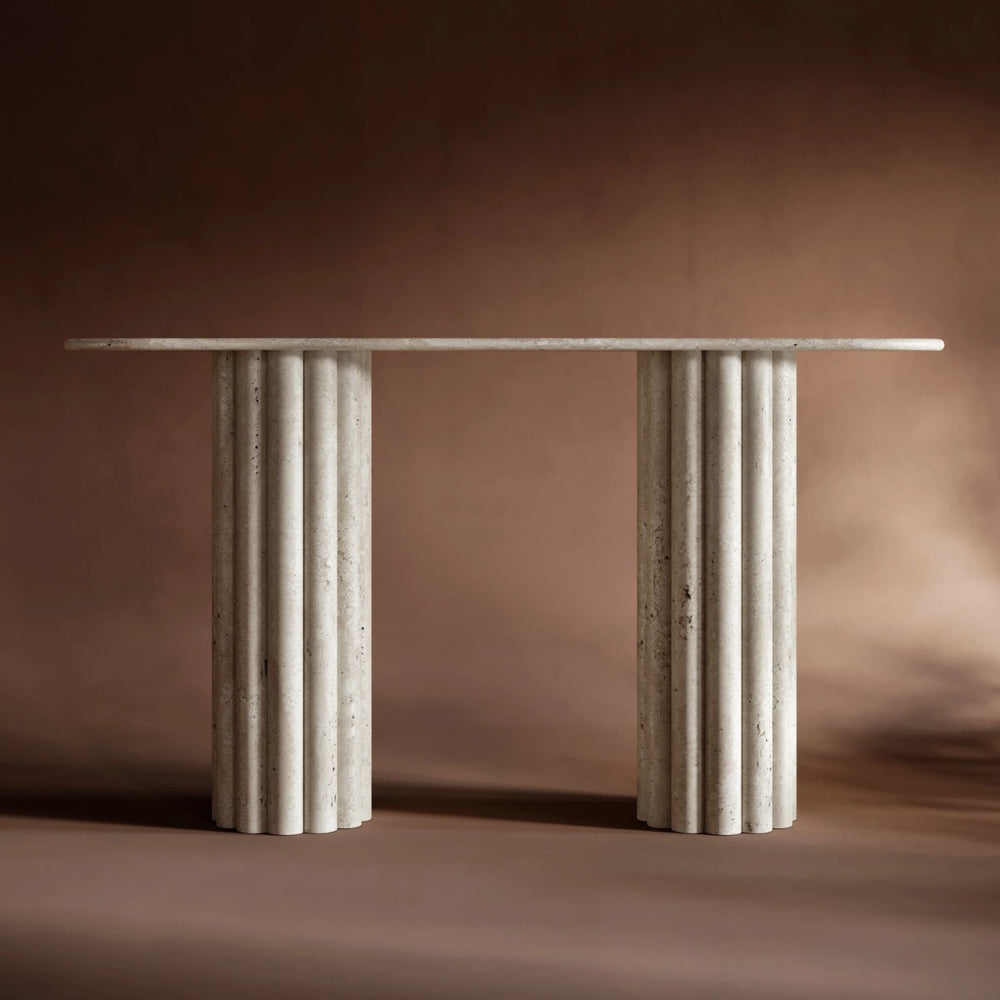 Elan Ovel Travertine Stone Console Table – Nismaaya Decor