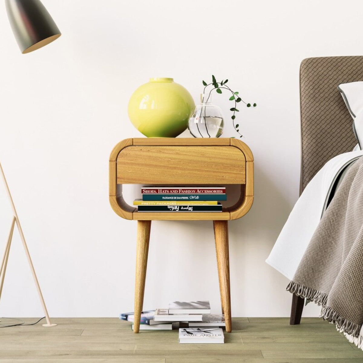 Manon Oak Wood Bedside | Oak Wood Nightstand – Nismaaya Decor